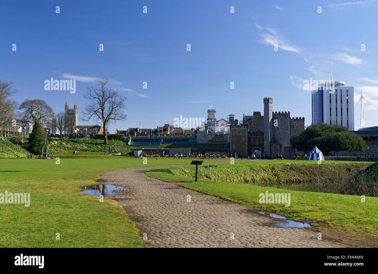 Cardiff city centre from inside of the Castle Walls, Cardiff, Wales ...