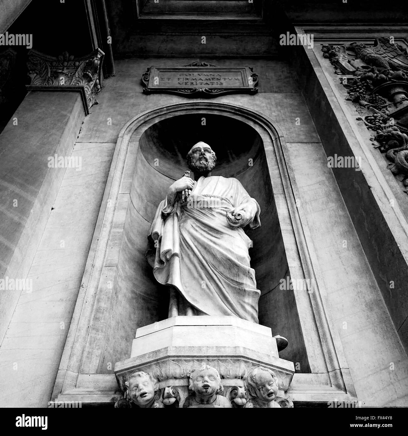 marble in old historical construction italy europe milan and statue ...