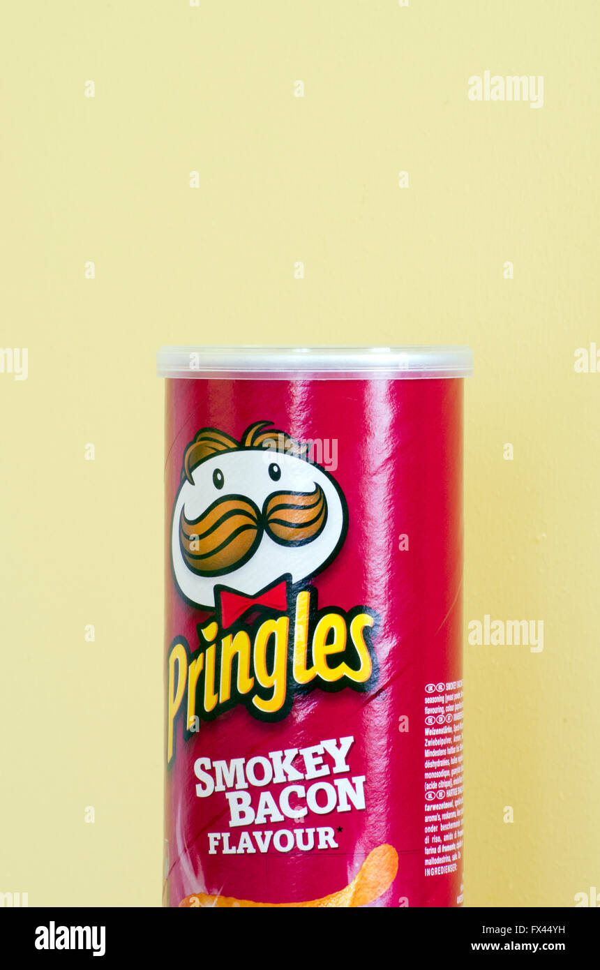 Tube of Pringles Smokey Bacon Flavour Crisps or Potato Chips Stock ...