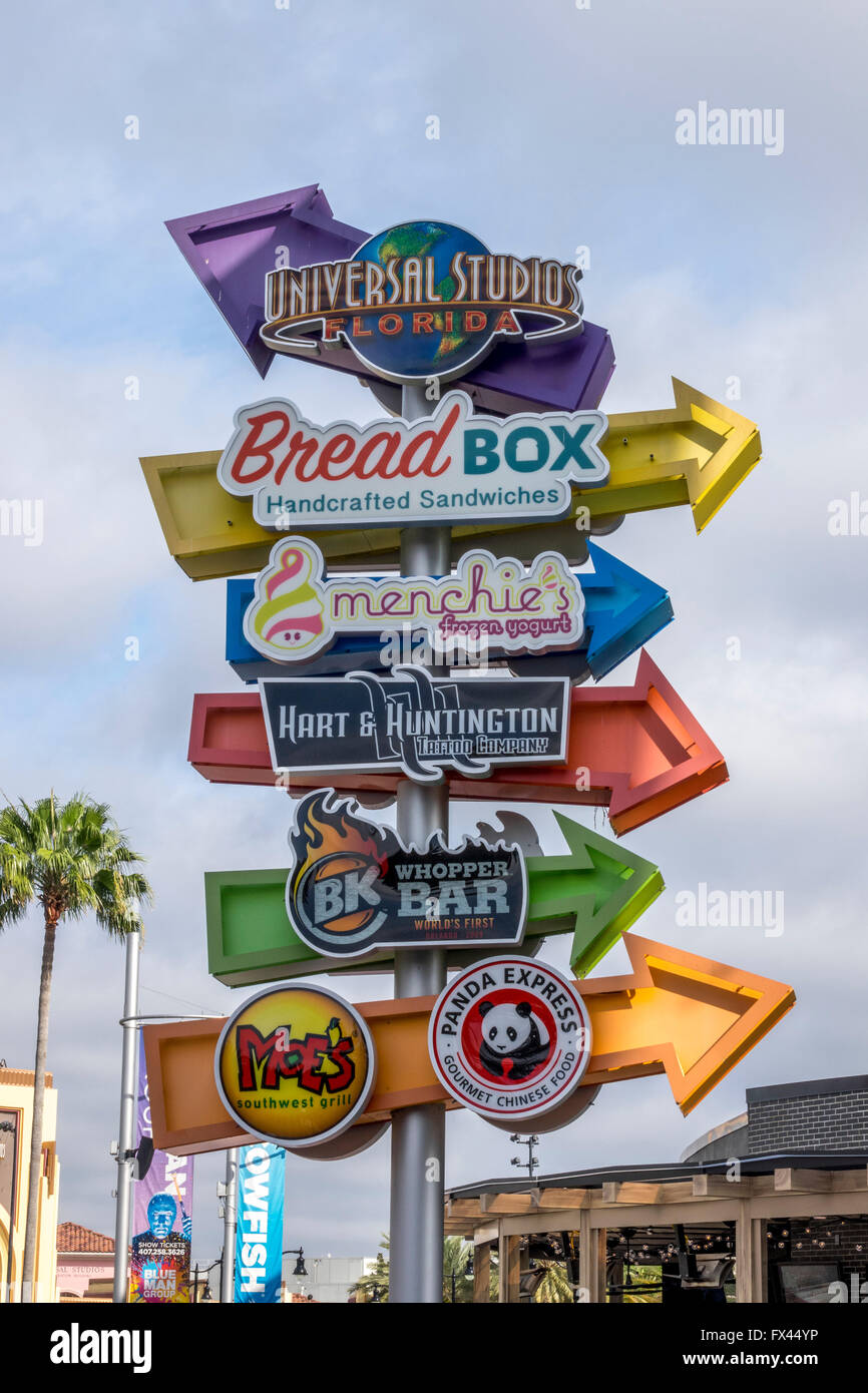 Shops And Restaurant Direction Sign At Universal Studios City Walk ...
