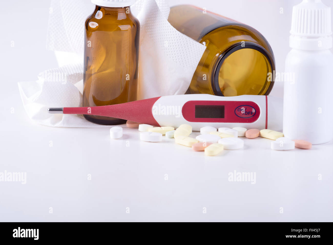 thermometer to measure fever and cure Stock Photo - Alamy