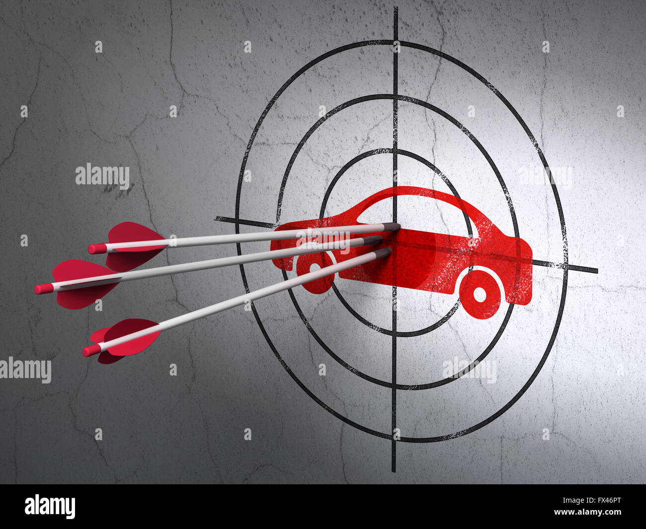 Vacation concept: arrows in Car target on wall background Stock Photo ...