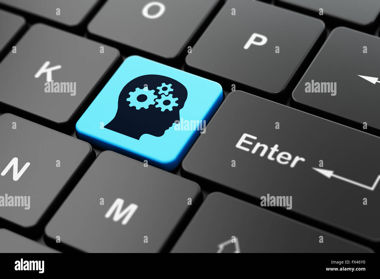 Studying concept: Head With Gears on computer keyboard background Stock ...