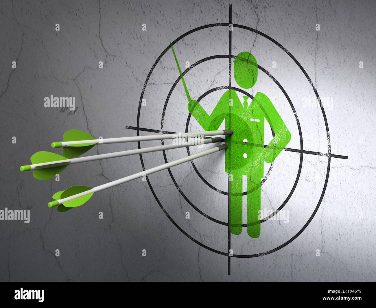 Studying concept: arrows in Teacher target on wall background Stock ...