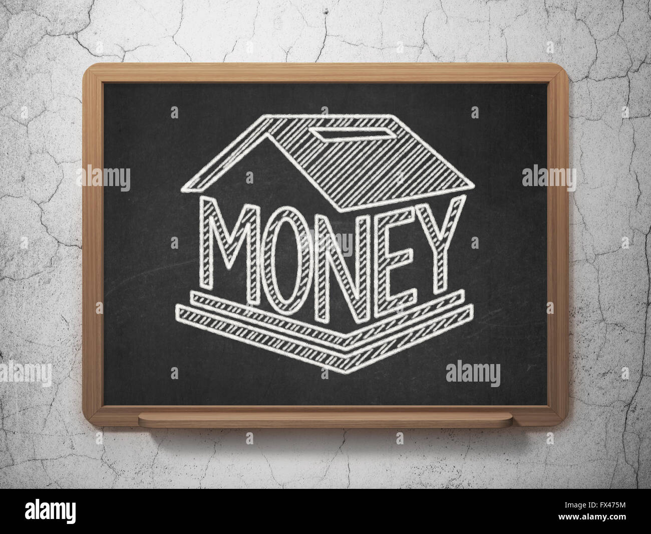 Currency concept: Money Box on chalkboard background Stock Photo - Alamy