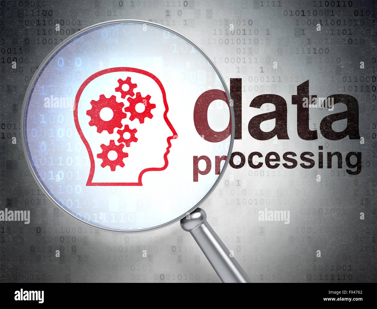 Data concept: Head With Gears and Data Processing with optical glass ...