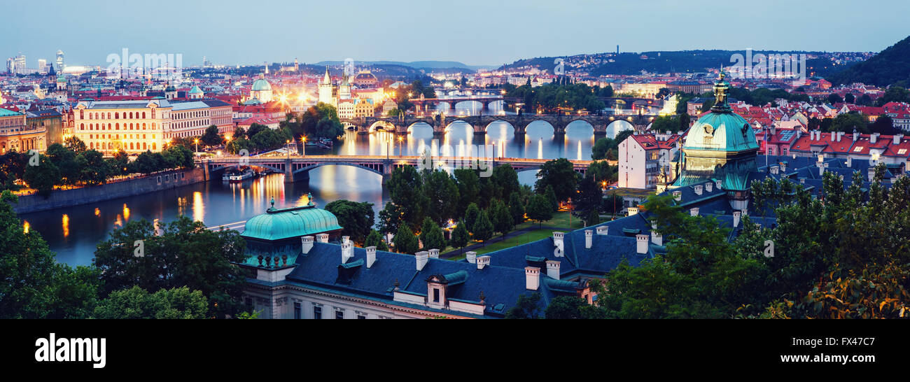 Evening View of The Vltava River and Bridges, Prague Stock Photo - Alamy