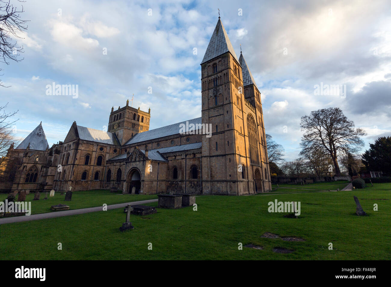 Southwell Minster at sunset with graveyard, Nottinghamshire, England ...