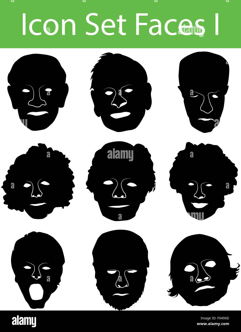 Icon Set Faces I with 9 icons for the creative use in graphic design ...