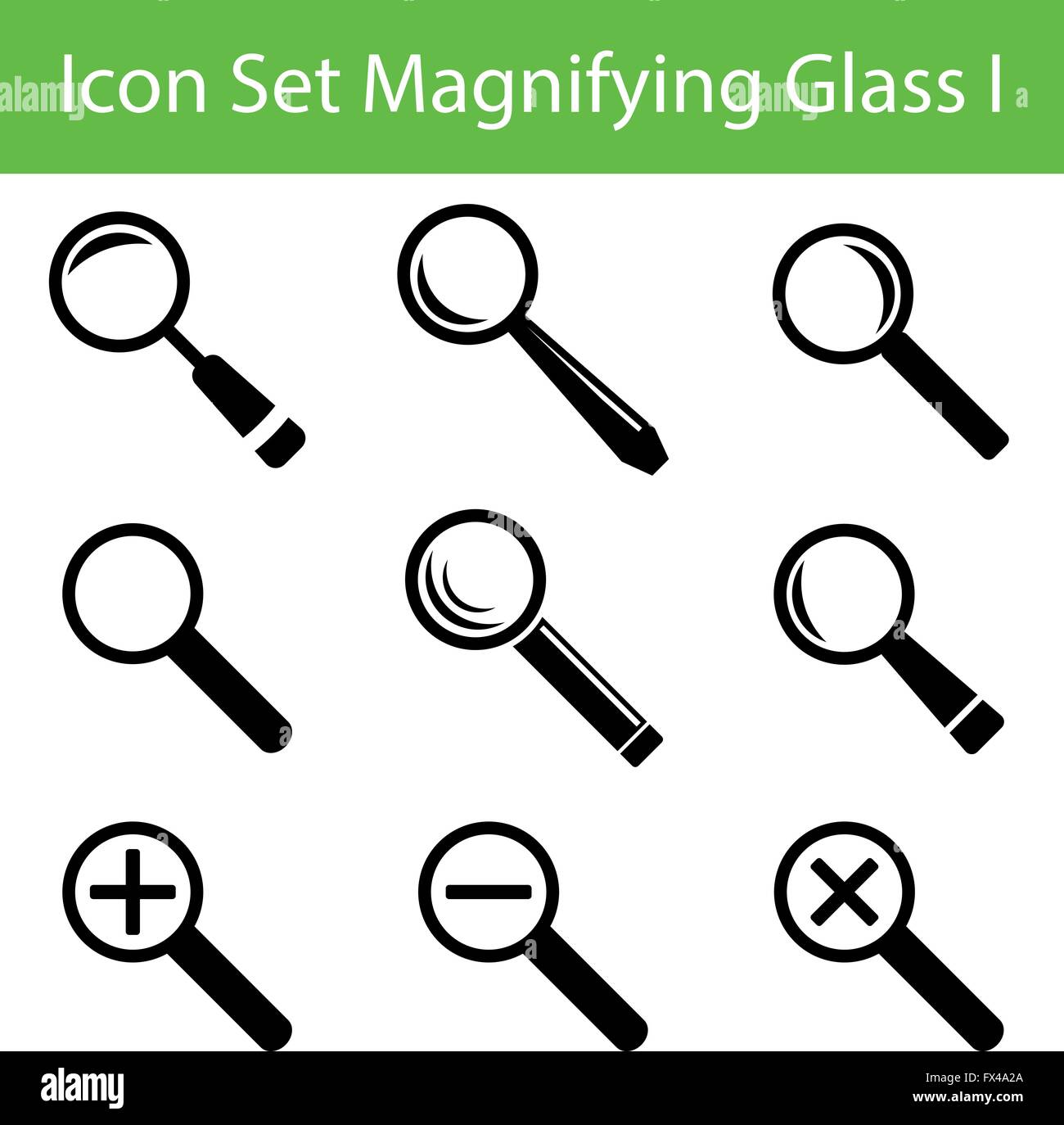 Icon Set Magnifying Glass I with 9 icons for different purchase Stock ...