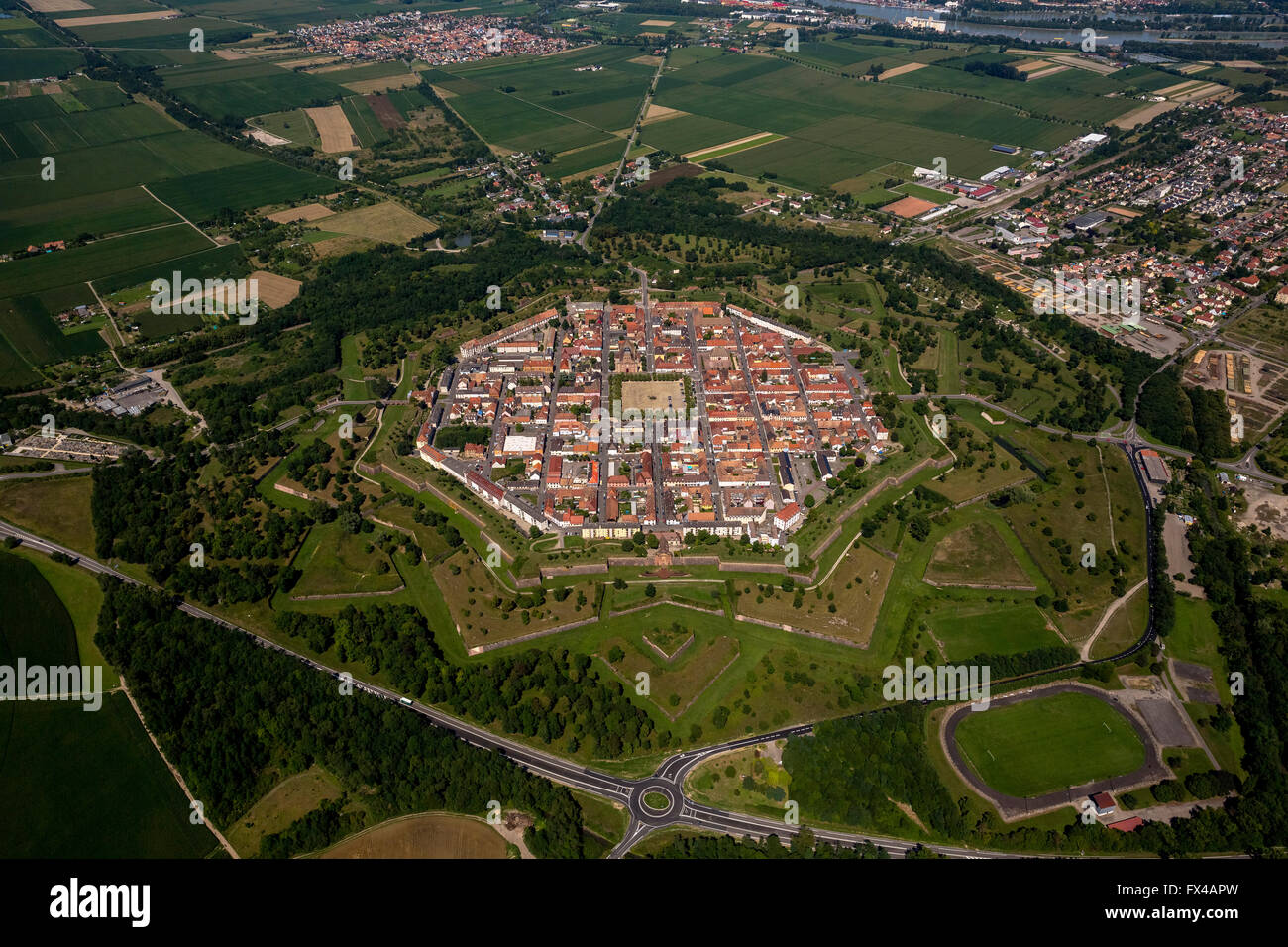 Aerial view, Medieval fortress, the fortress Neuf-Brisach - one of the ...