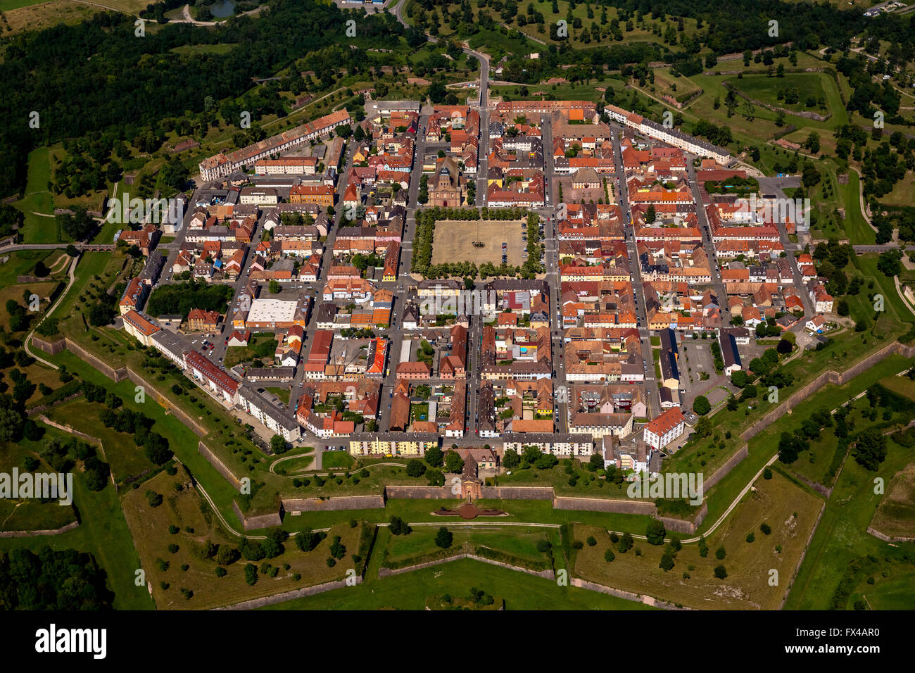 Aerial view, Medieval fortress, the fortress Neuf-Brisach - one of the ...