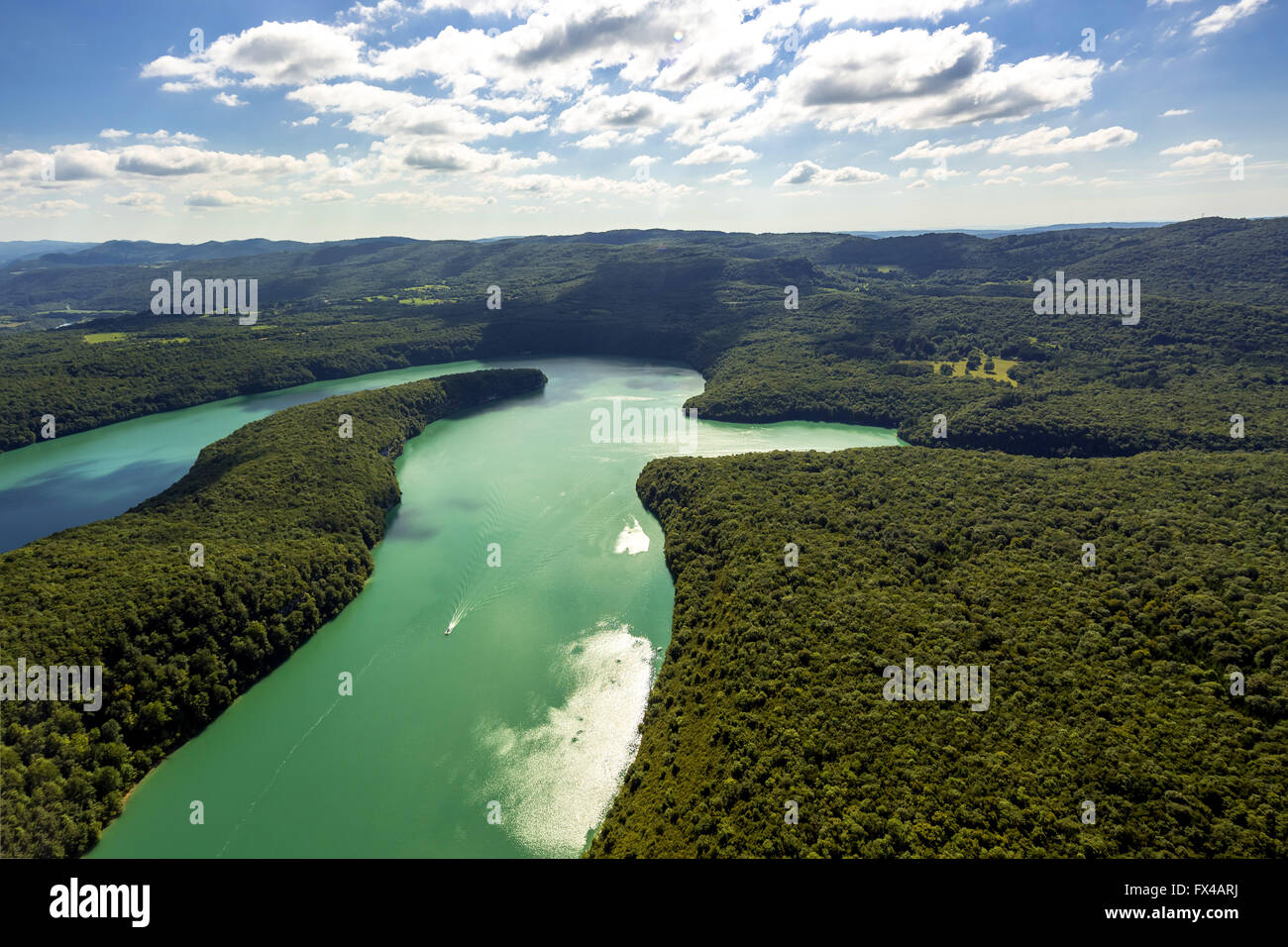 Aerial view, lake, Lac de Vouglans, Lake Onoz France Franche-Comté ...