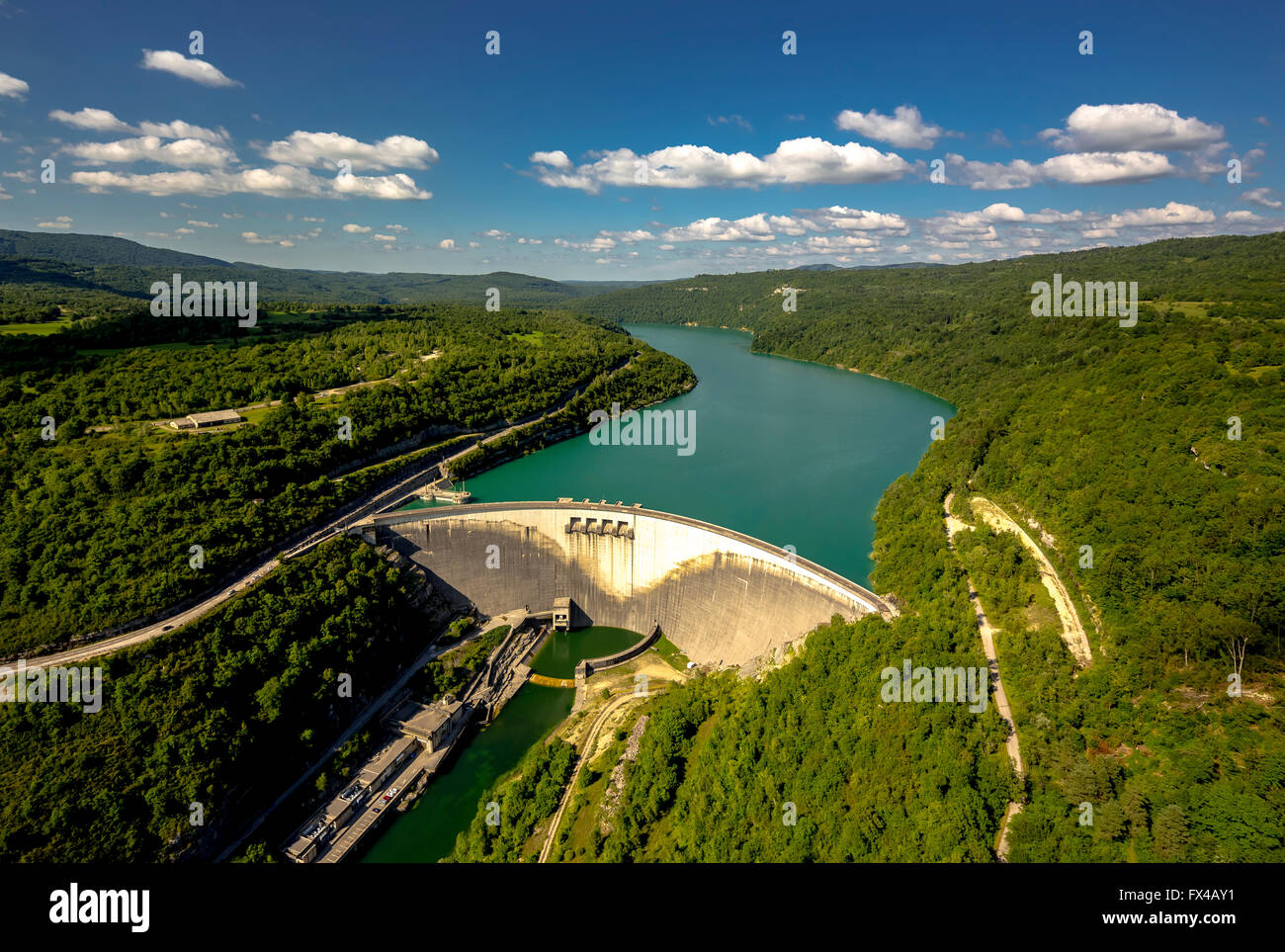 Aerial view, Vouglans Vouglans Lake, Dam, Reservoir, Lect, France ...