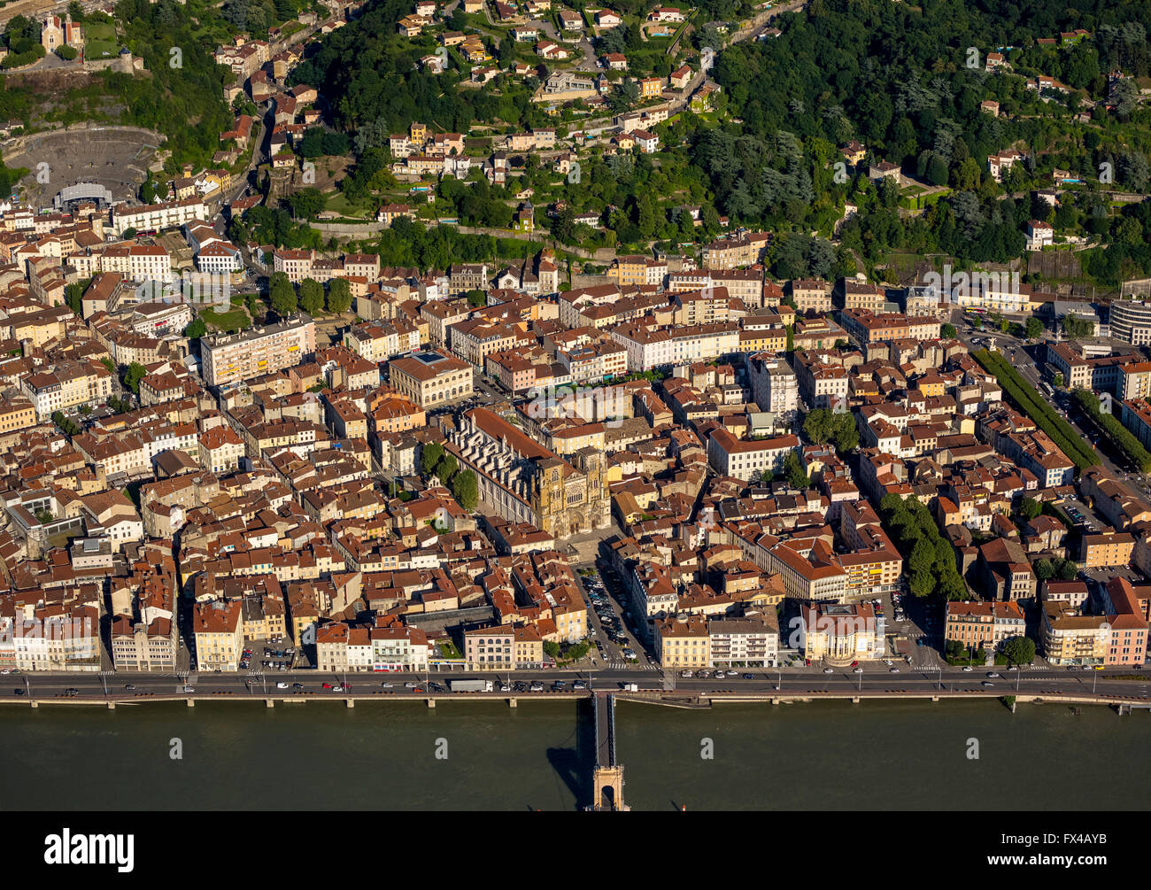 Aerial view, Vienne, Rhone, Roman Theater Jazz Festival Jazz à Vienne ...