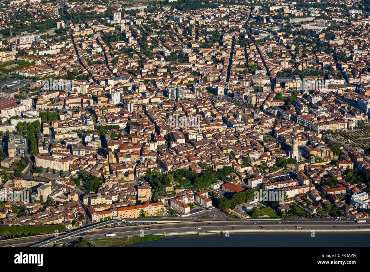 Aerial view, Valence, city center with the Cathedral Saint-Apollinaire ...