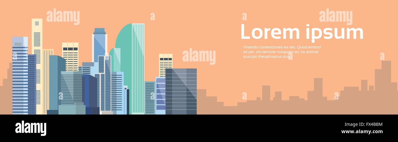 Big Modern City View Cityscape Skyline Banner With Copy Space Stock ...
