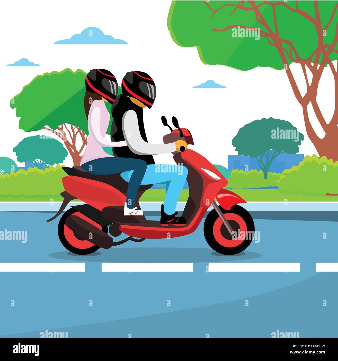 Couple Ride Motorcycle Wearing Helmet Flat Stock Vector Image & Art - Alamy