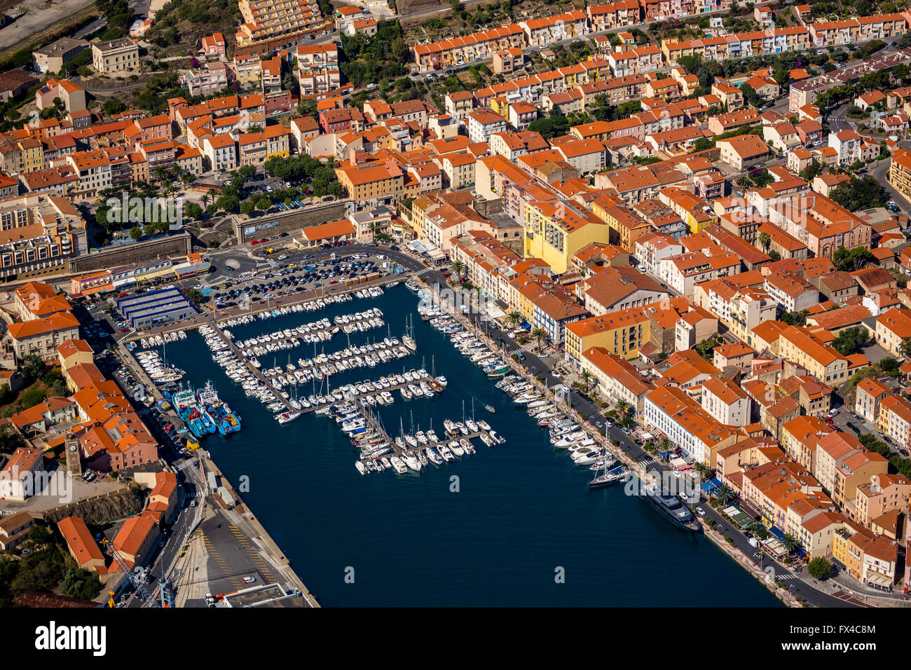 Aerial view, old town of Port-Vendres, Marina of Port-Vendres ...