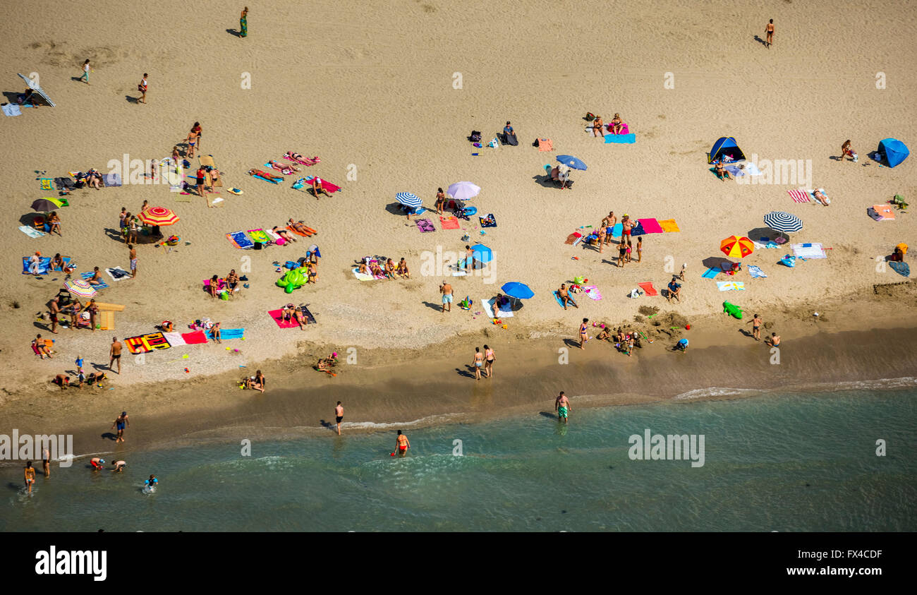 Aerial view, beach, Mediterranean beach of Mauguio, Mauguio, France ...