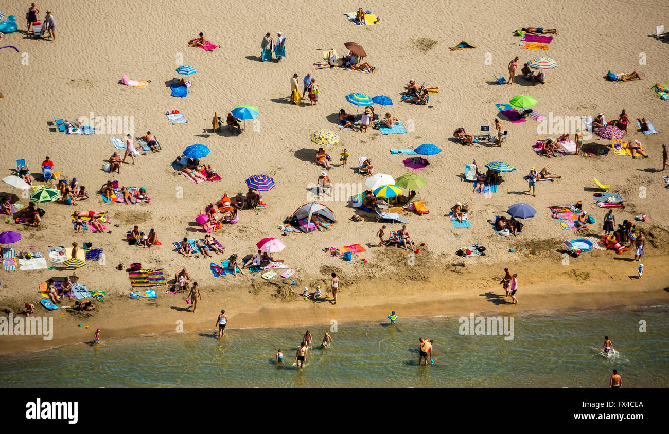 Aerial view, beach, Mediterranean beach of Mauguio, Mauguio, France ...