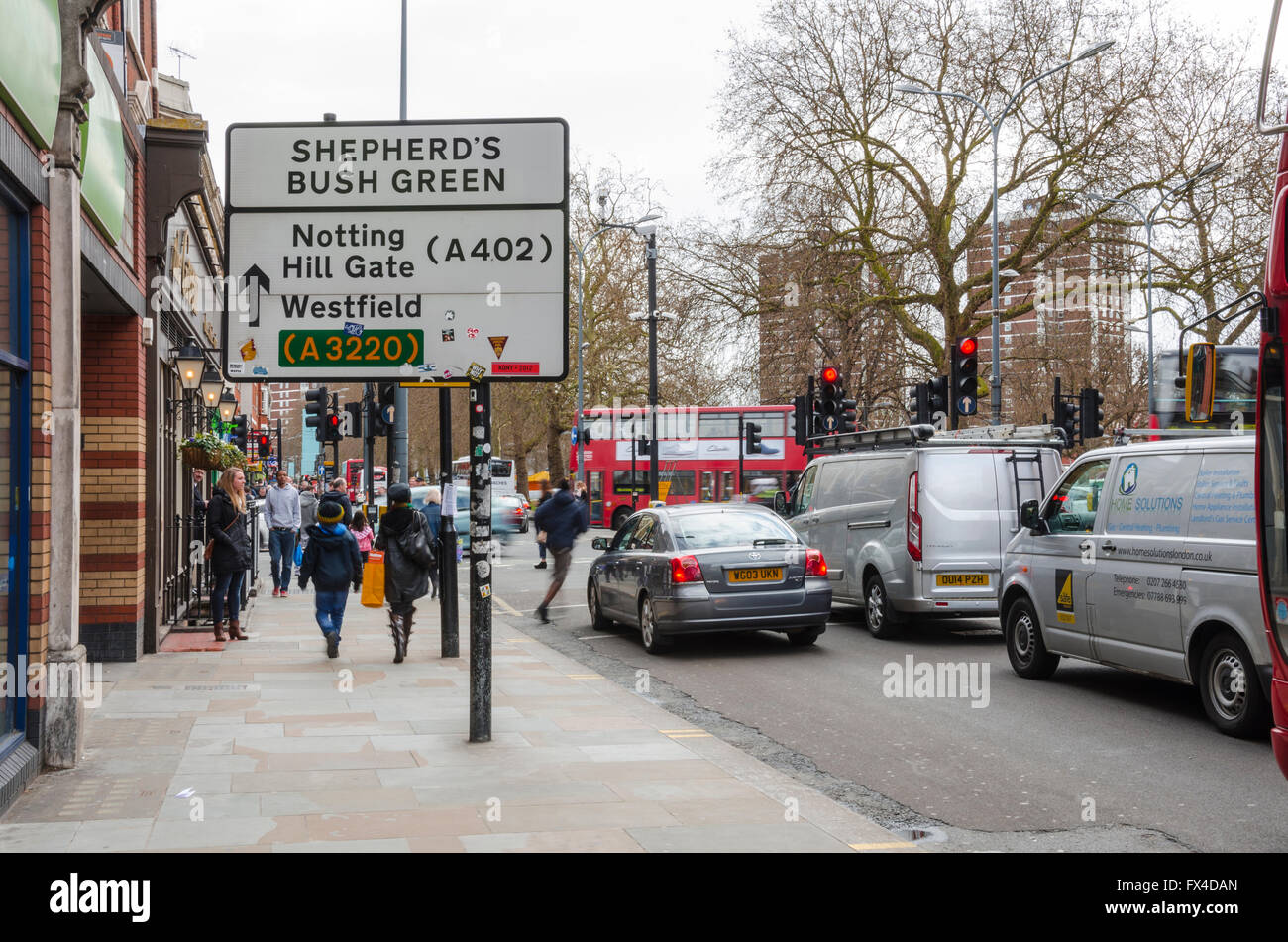 A sign on Uxbridge Road in London welcomes drivers to Shepherd's Bush ...