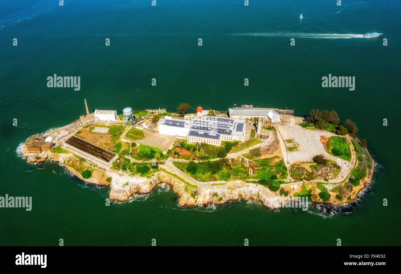 Aerial view, Alcatraz, Alcatraz Iceland with Lighthouse, San Francisco ...