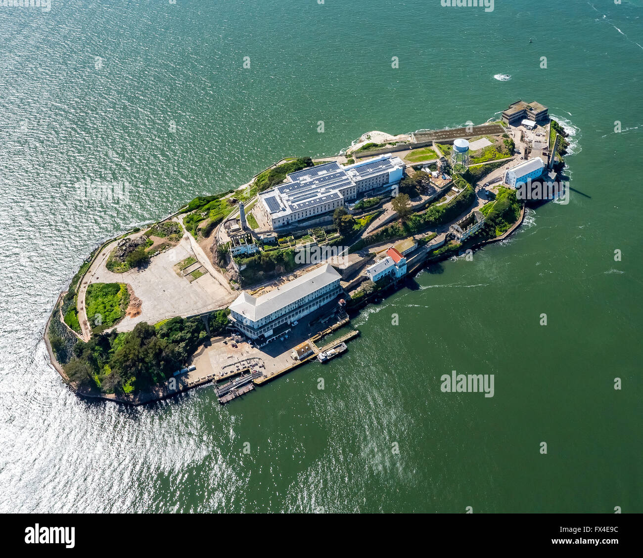 Aerial view, Alcatraz, Alcatraz Iceland with lighthouse in backlight ...