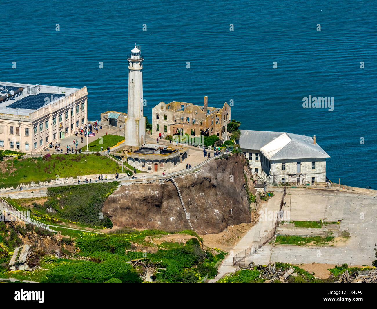 Aerial view, Alcatraz, Alcatraz Iceland with lighthouse in backlight ...