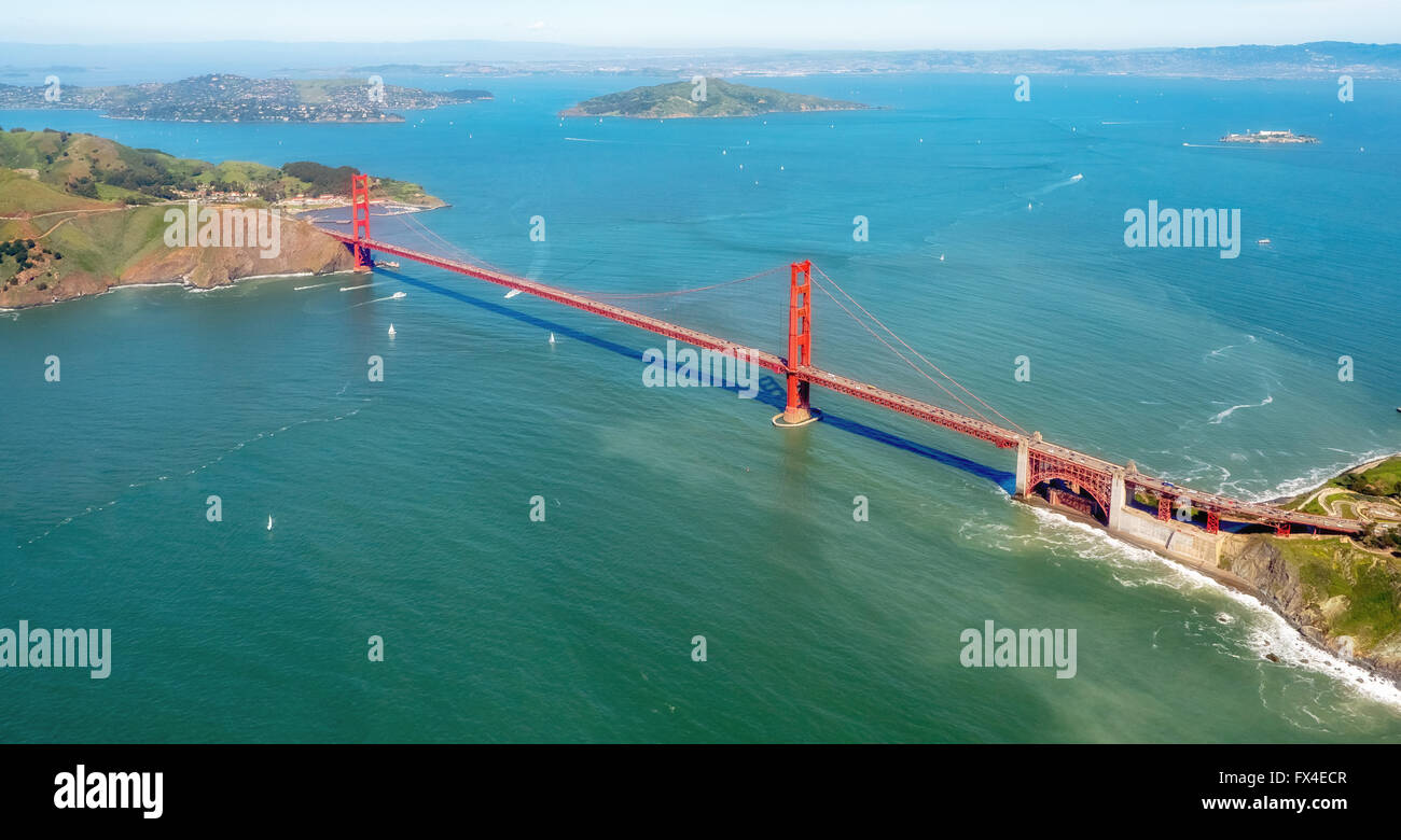 Seen Aerial view, Golden Gate Bridge from the Pacific side, San ...