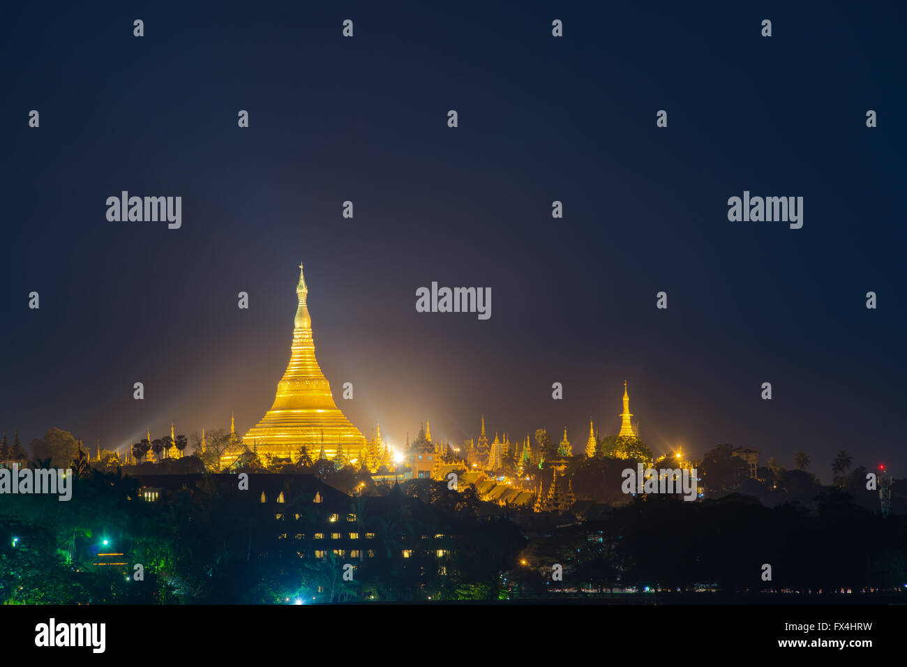 Yangon, Myanmar view of Shwedagon Pagoda at night Stock Photo - Alamy