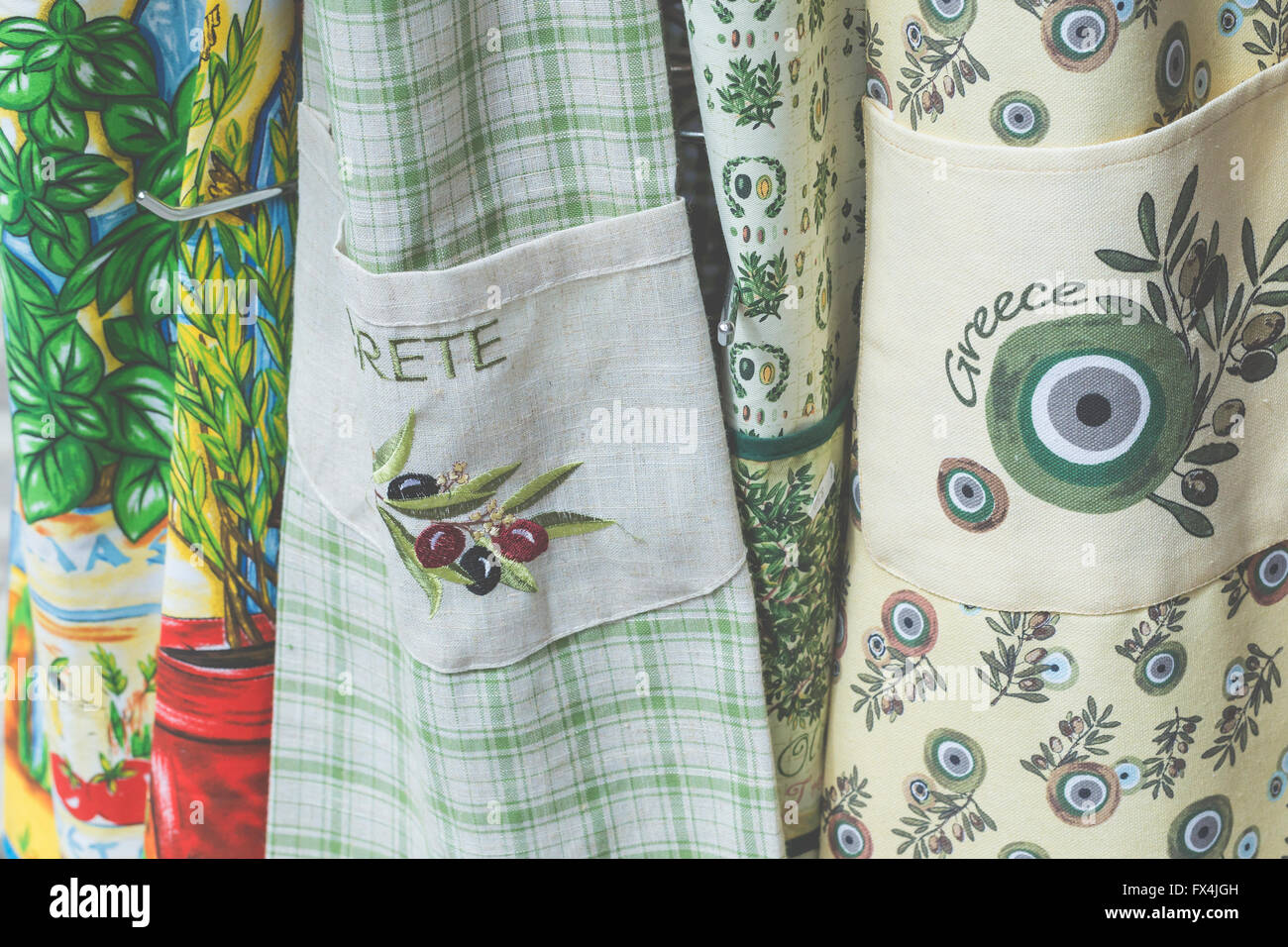 Traditional textiles on a market stall, colorful fabric, handmade ...