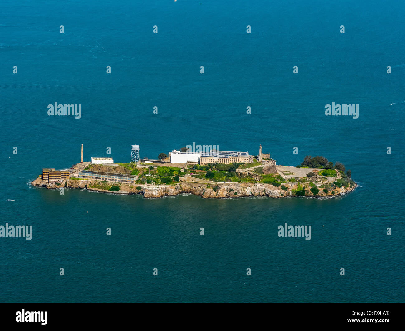 Aerial view, Alcatraz, Alcatraz Iceland with lighthouse in backlight ...