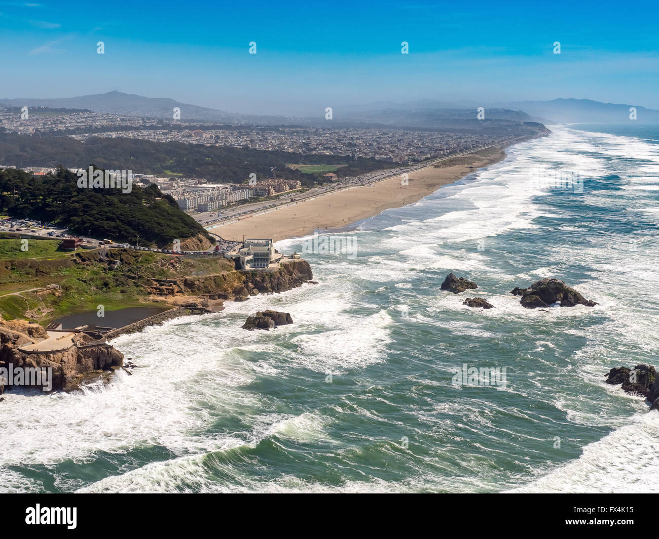 Aerial view, Seal Rocks before Cliff House and Sutro Baths, Pacific ...
