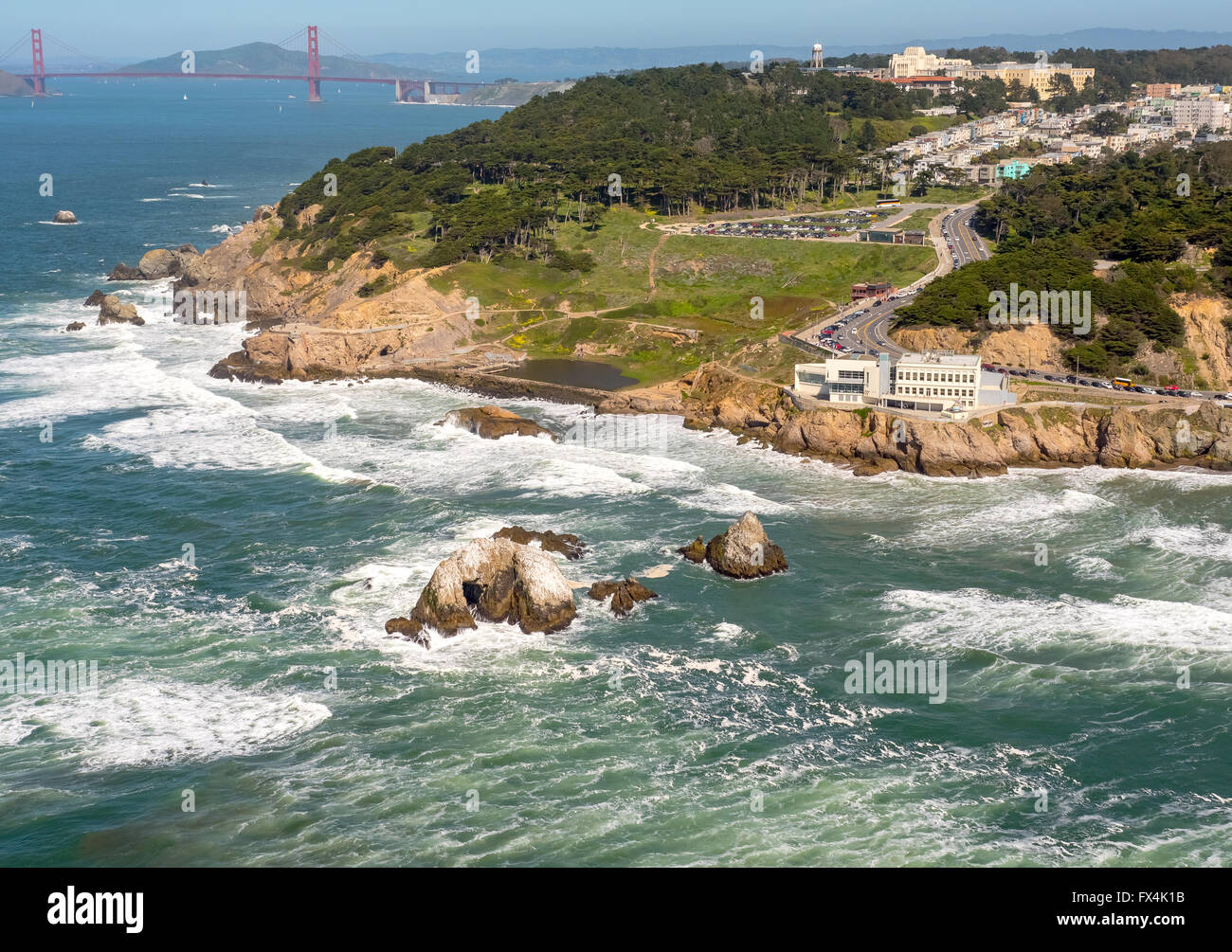Aerial view, Seal Rocks before Cliff House and Sutro Baths, Pacific ...