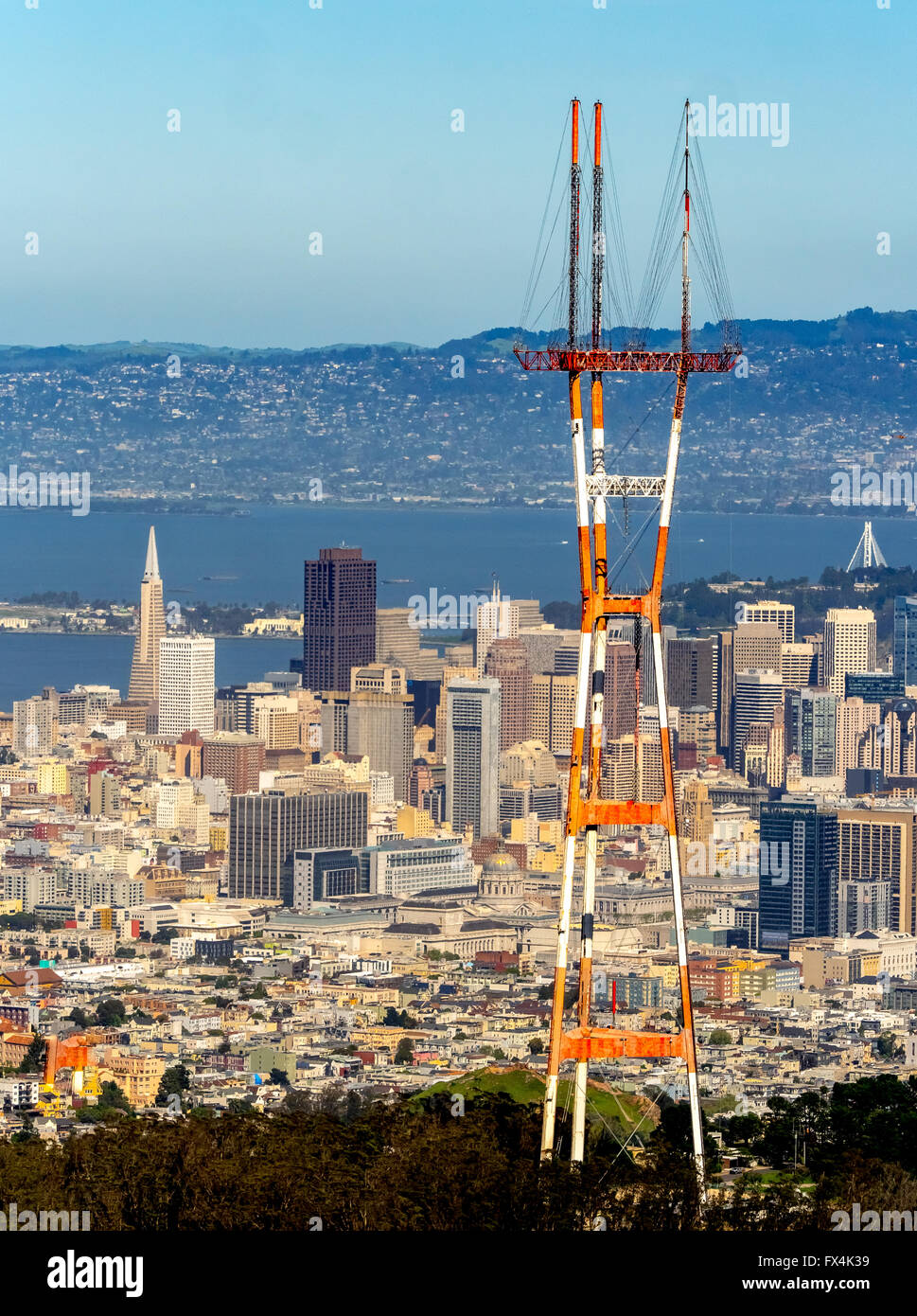 Aerial view, Sutro Tower, telecommunications tower on Mount Sutro ...