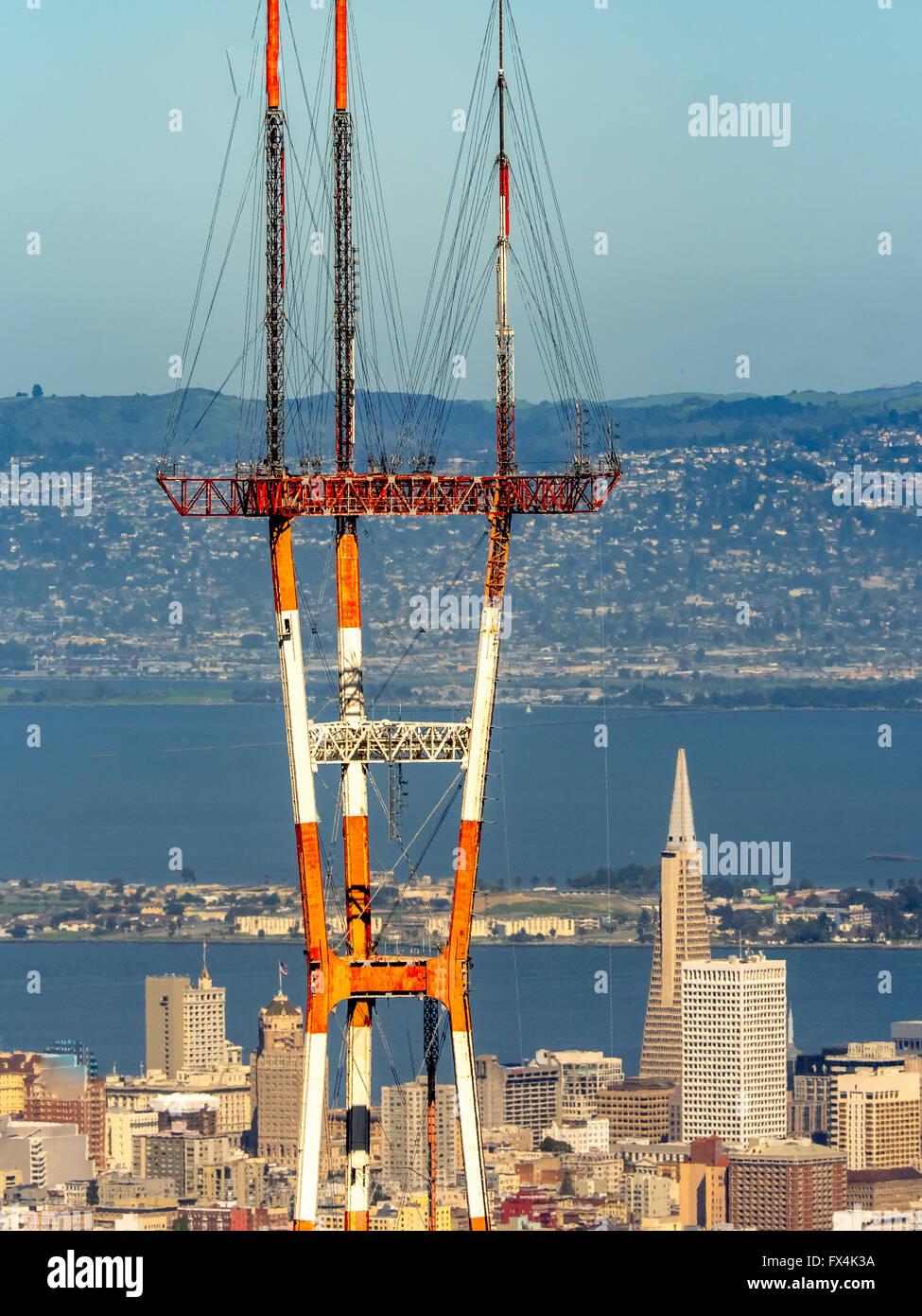 Aerial view, Sutro Tower, telecommunications tower on Mount Sutro ...