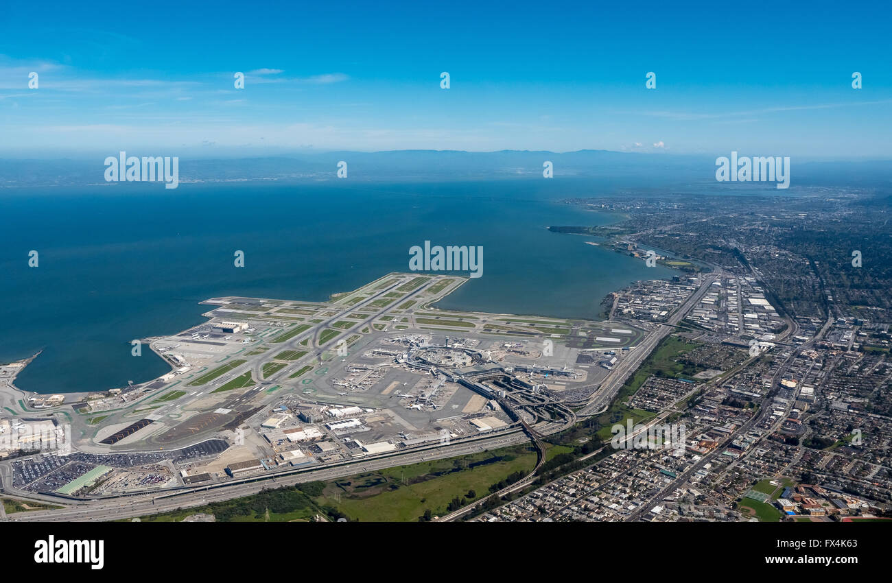 Aerial, International Airport of San Francisco, SFO, San Francisco, Bay ...