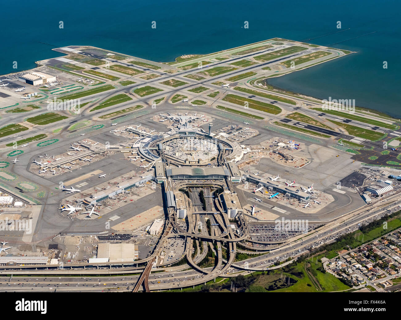 Aerial, International Airport of San Francisco, SFO, San Francisco, Bay ...