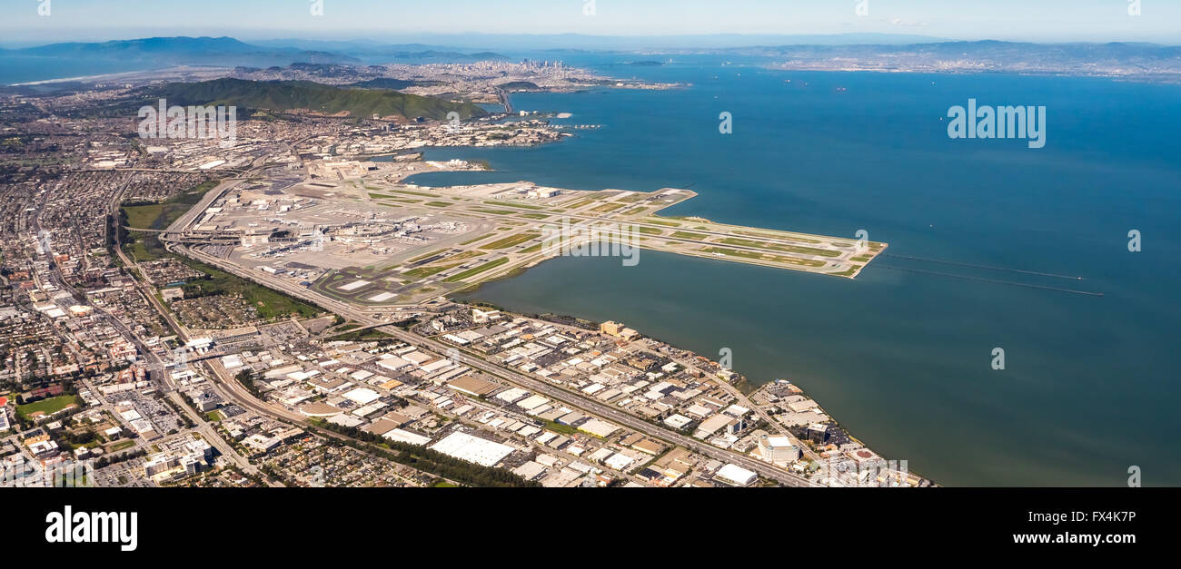 Aerial, International Airport of San Francisco, SFO, San Francisco, Bay ...