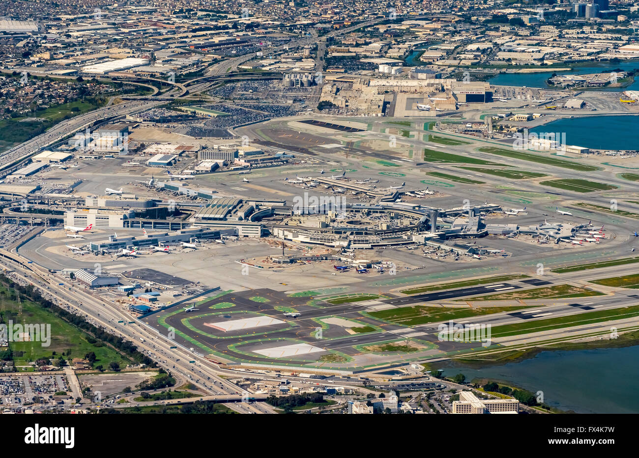 Aerial, International Airport of San Francisco, SFO, San Francisco, Bay ...