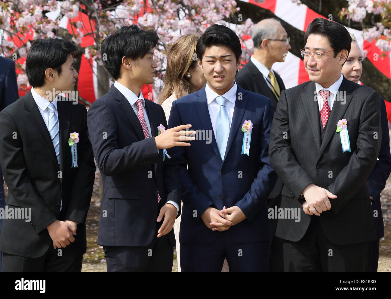 Tokyo, Japan. 9th Apr, 2016. Hashinosuke Nakamura and his sons attend ...