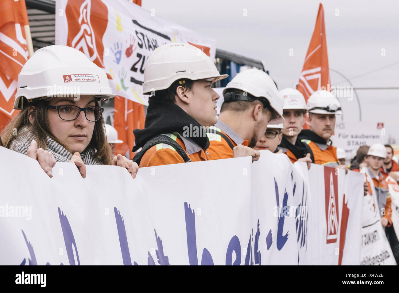Berlin, Germany. 11th Apr, 2016. Protesters during nationalwide Steel ...