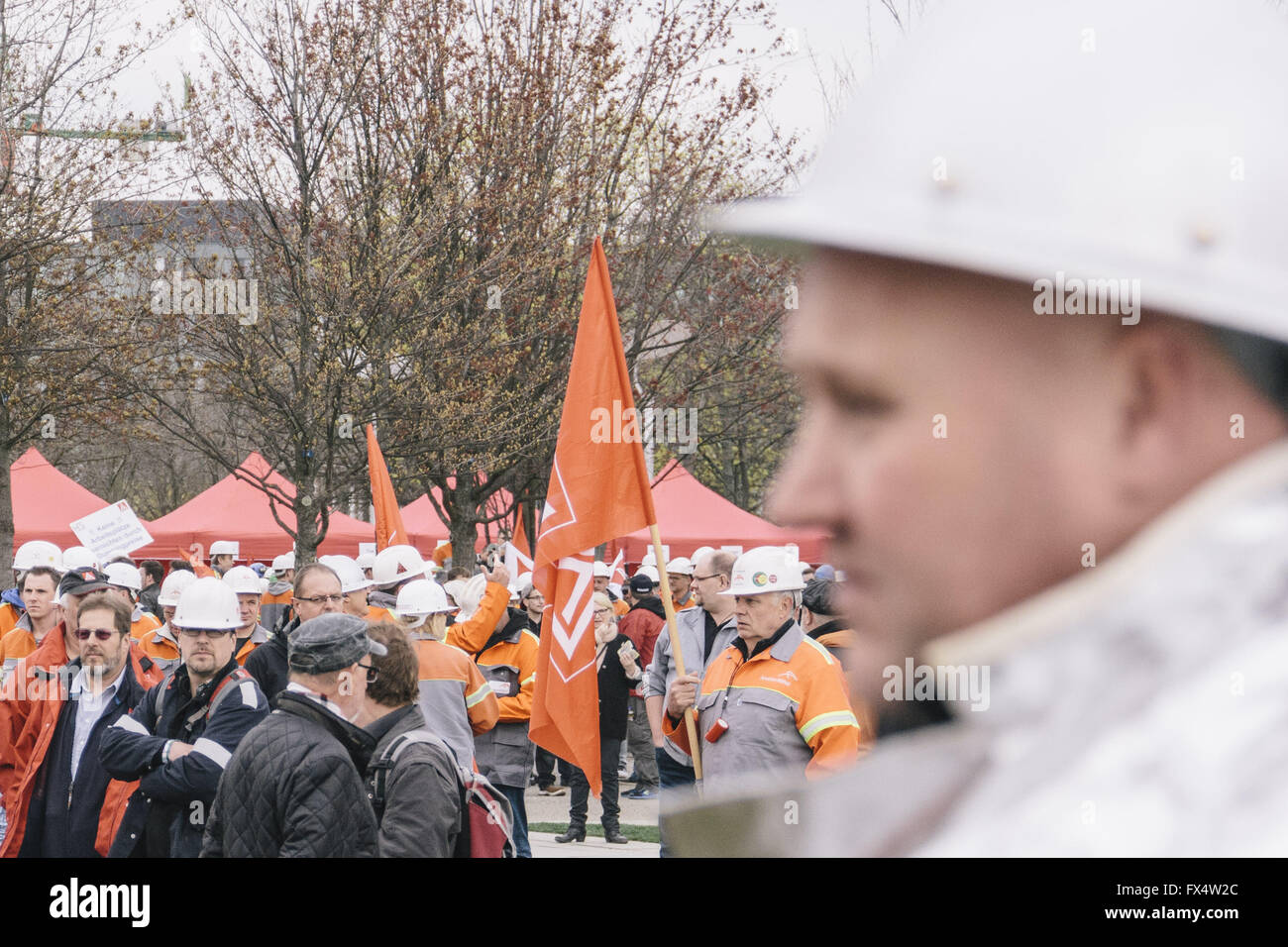 Berlin, Germany. 11th Apr, 2016. Protesters during nationalwide Steel ...