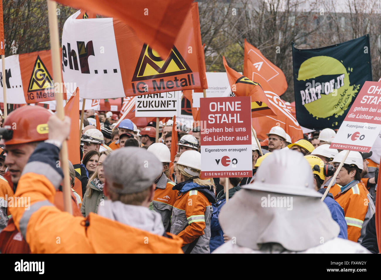 Berlin, Germany. 11th Apr, 2016. Protesters during nationalwide Steel ...