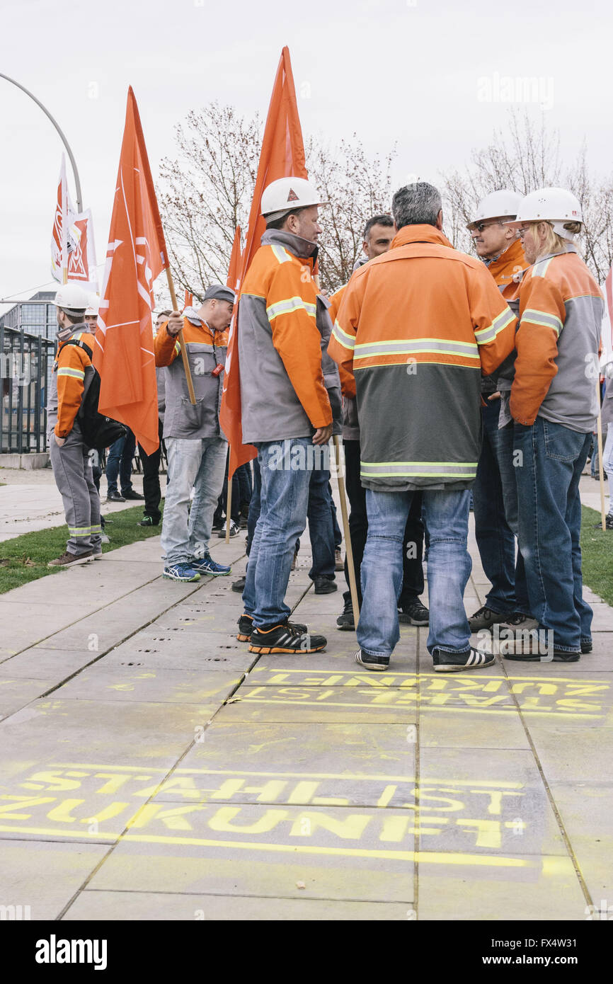 Berlin, Germany. 11th Apr, 2016. Protesters during nationalwide Steel ...