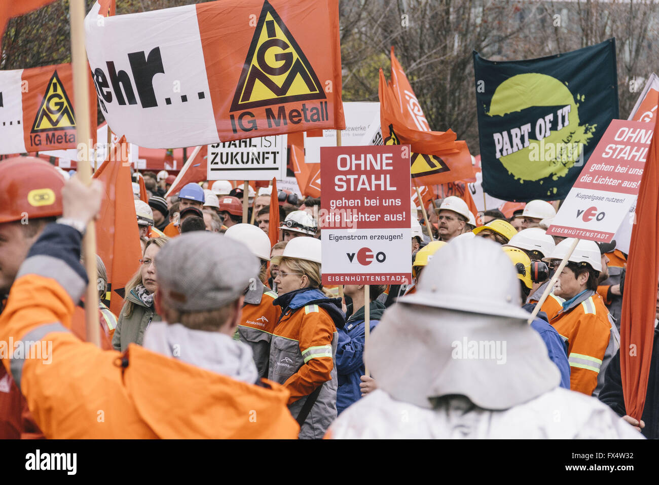 Berlin, Germany. 11th Apr, 2016. Protesters during nationalwide Steel ...