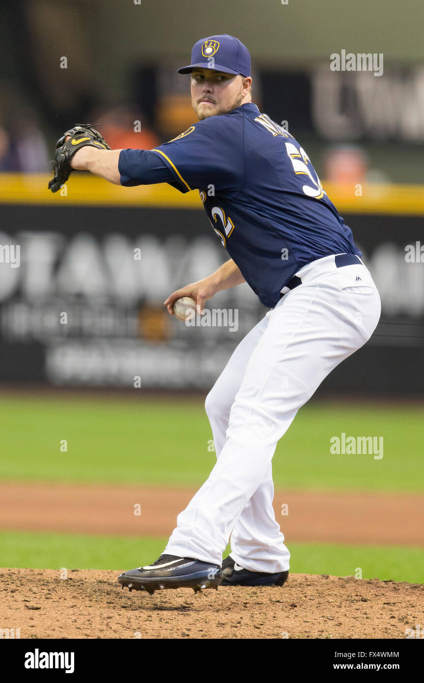 Milwaukee, WI, USA. 10th Apr, 2016. Milwaukee Brewers starting pitcher ...