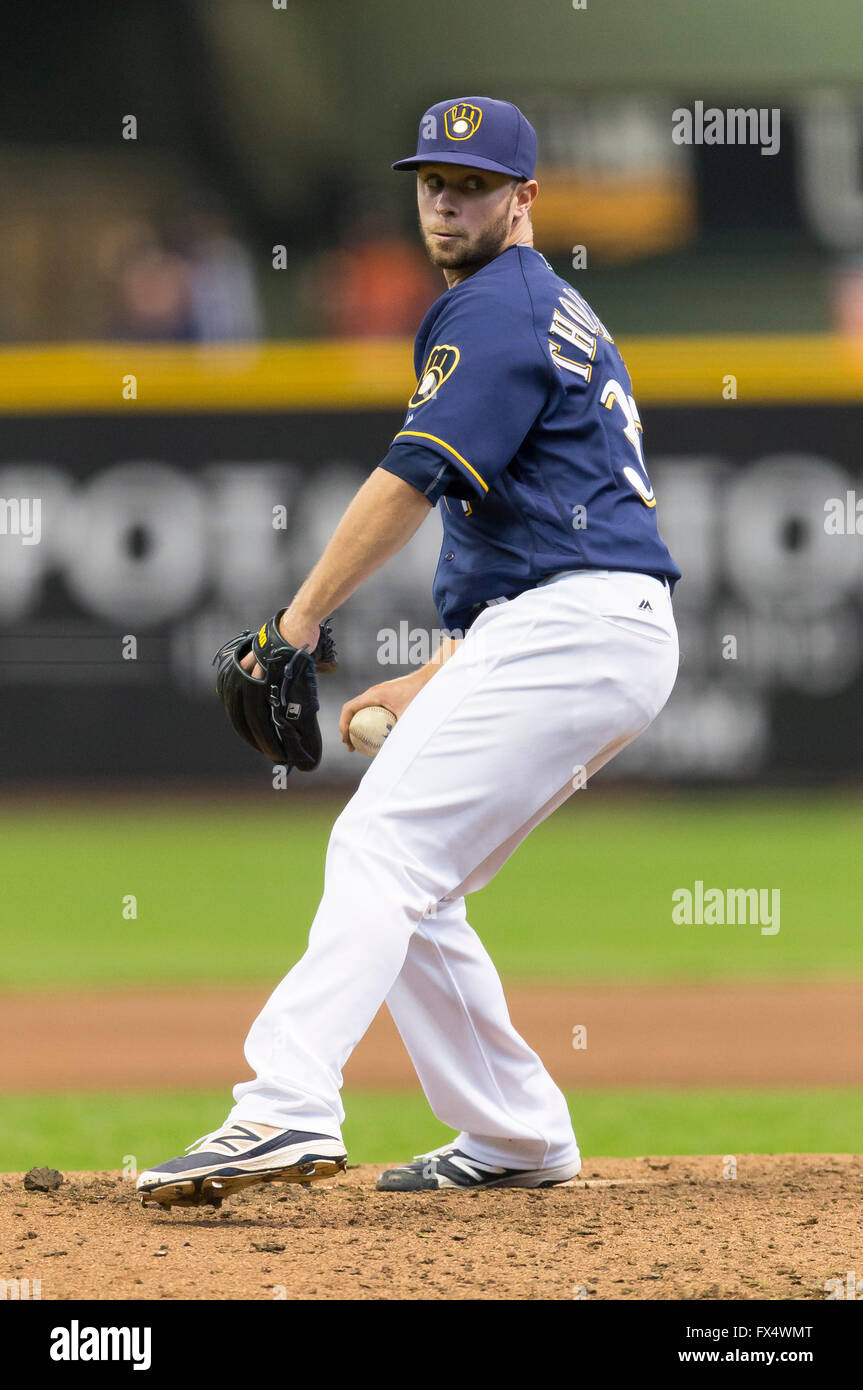 Milwaukee, WI, USA. 10th Apr, 2016. Milwaukee Brewers relief pitcher ...