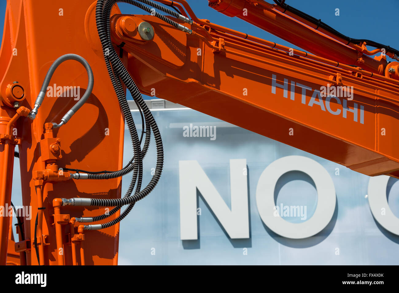 A construction vehicle by Hitachi pictured at the building fair Bauma ...